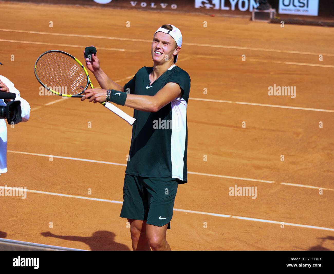 May 18, 2022, Lyon, France: Holger Rune (DEN) reacts after winning ...