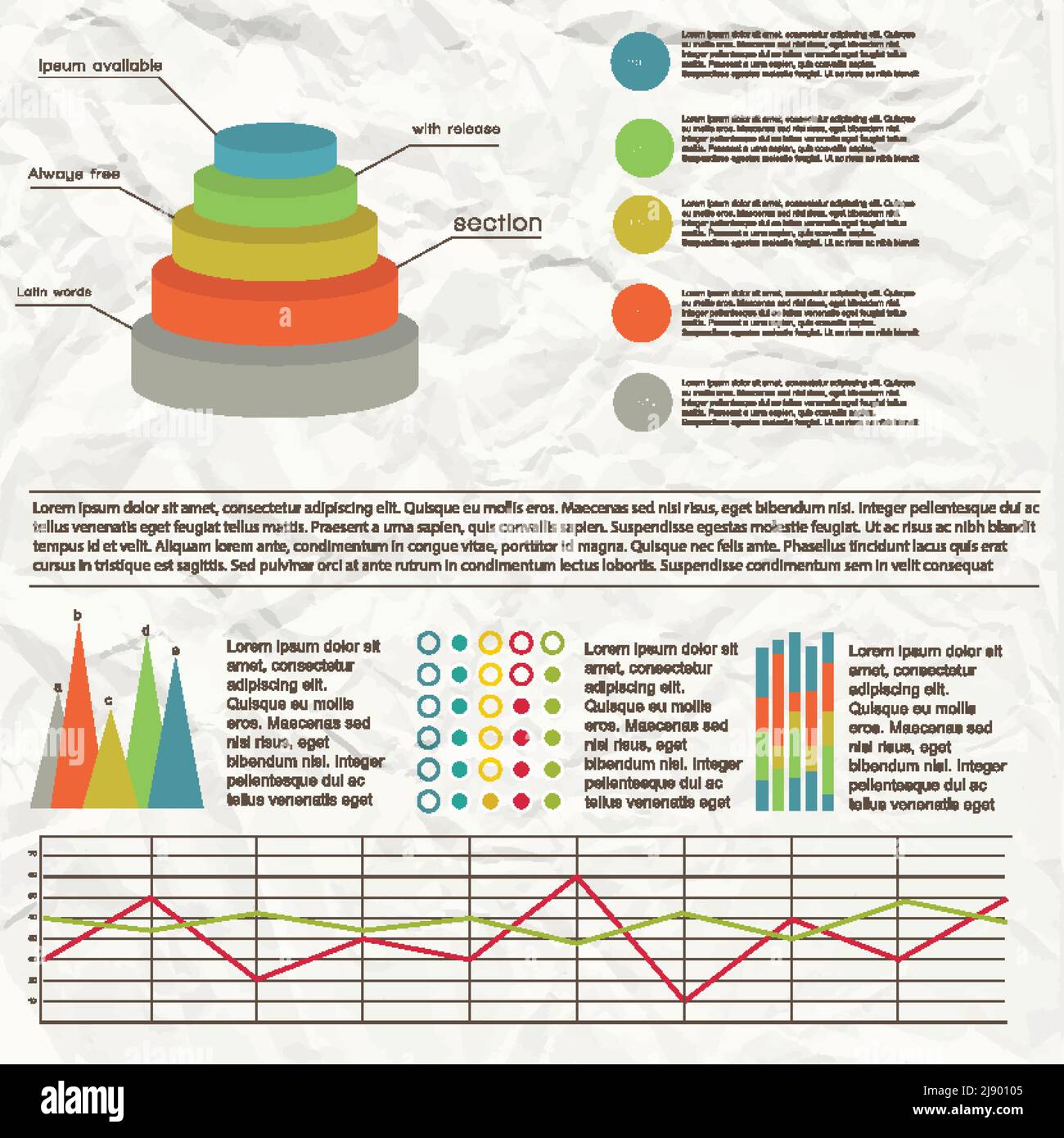 Flat chart infographic with different charts and graphs in background ...