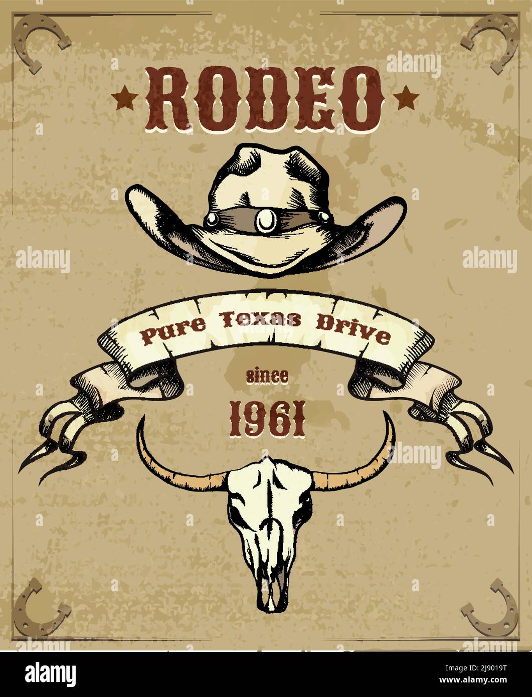 Rodeo Themed Graphic with Cowboy Hat and Cattle Skull Stock Vector ...