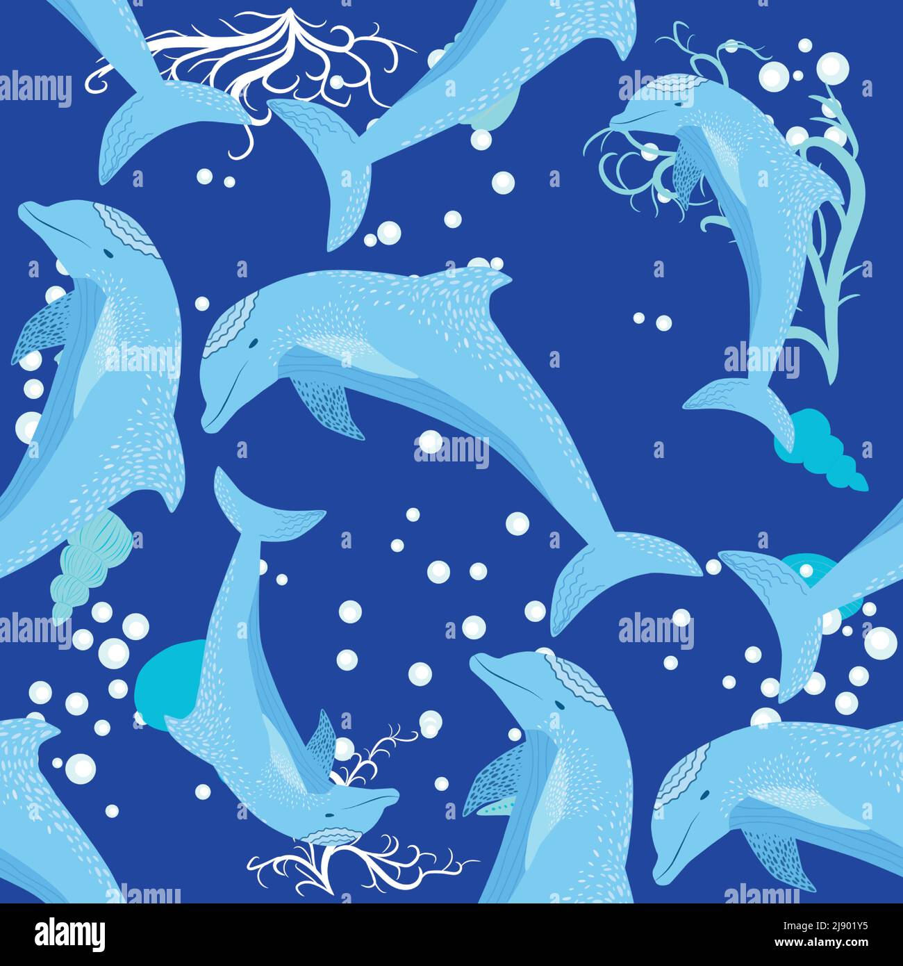 Dolphin, sea inhabitants seamless pattern, beautiful character among ...
