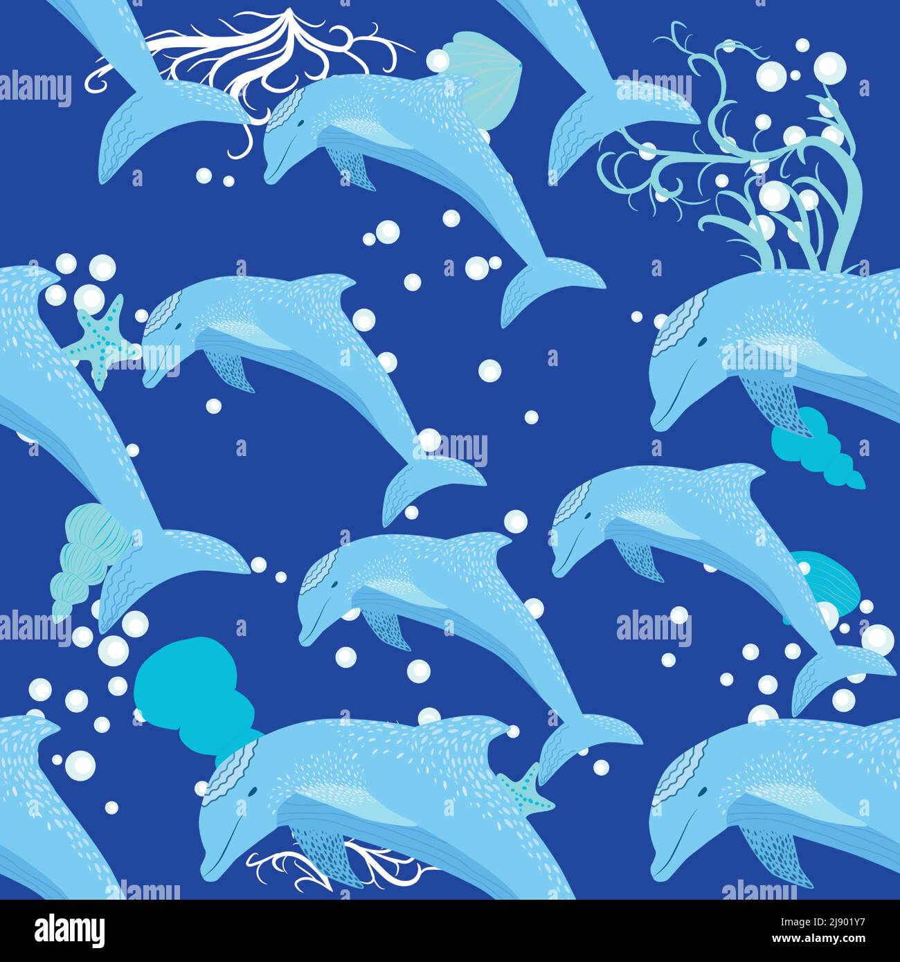Dolphin, sea inhabitants seamless pattern, beautiful character among ...
