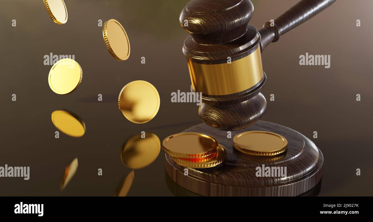 the concept of a corrupt court, a judge receiving a bribe, a hammer of ...