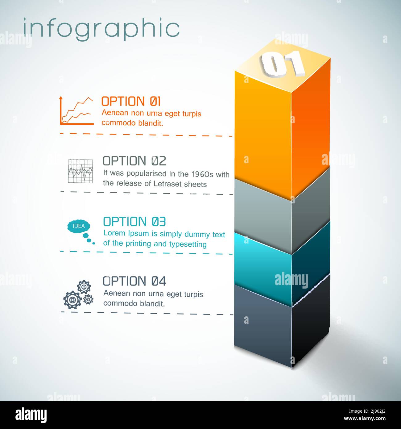 Infographics with 3d colorful column from geometric shapes and set of ...