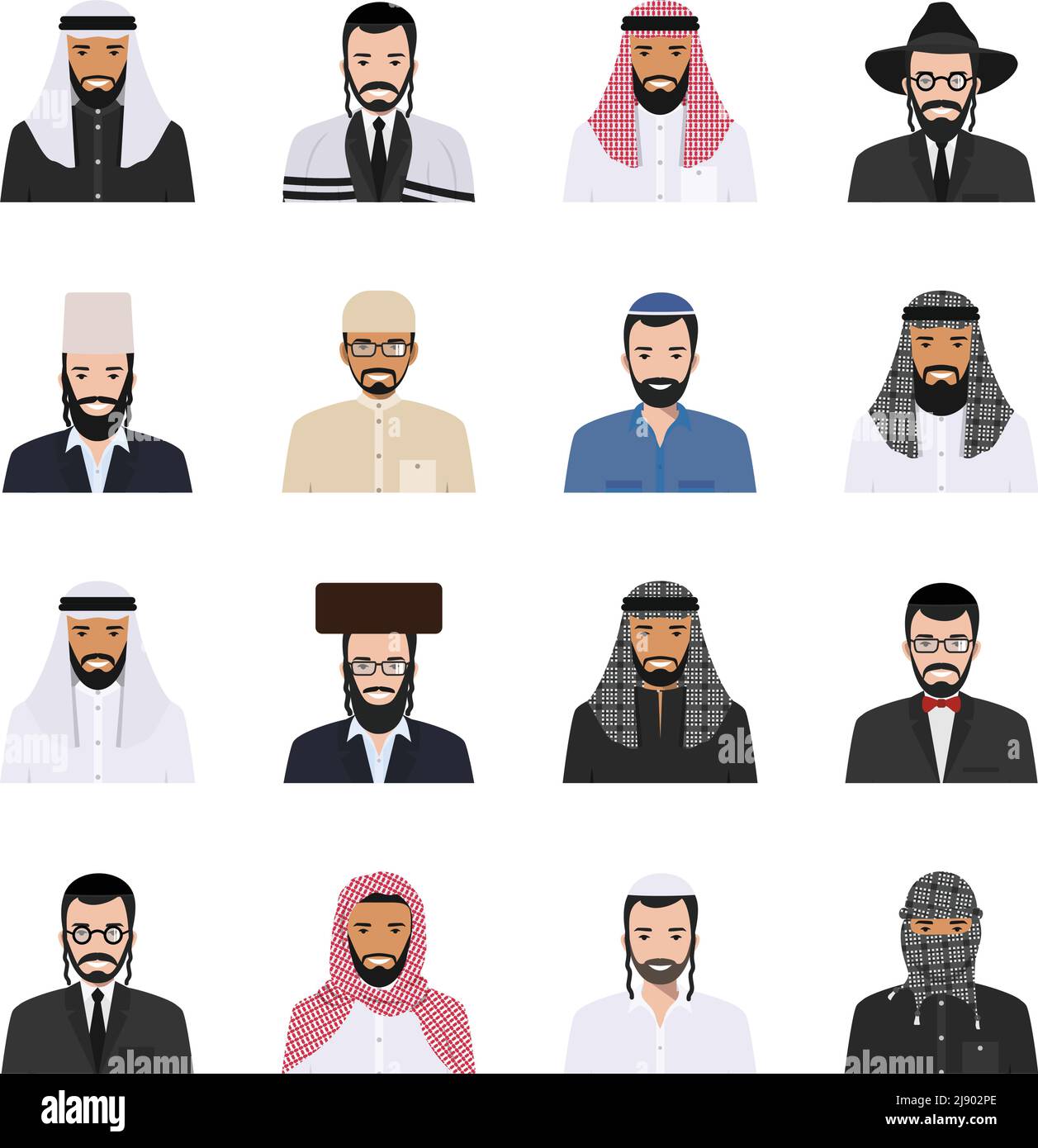 Detailed illustration of different arab and jewish people avatars icons ...