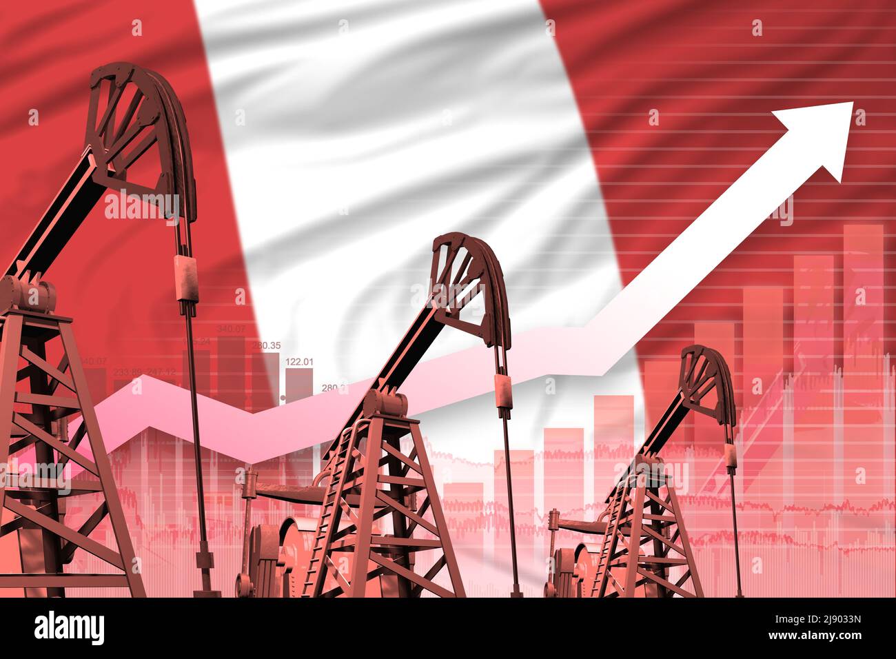 Peru oil industry concept, industrial illustration - rising up chart on ...