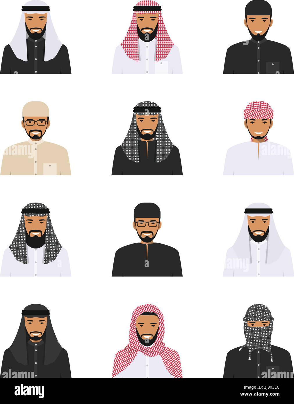 Detailed illustration of different arab men avatars icons set in the ...