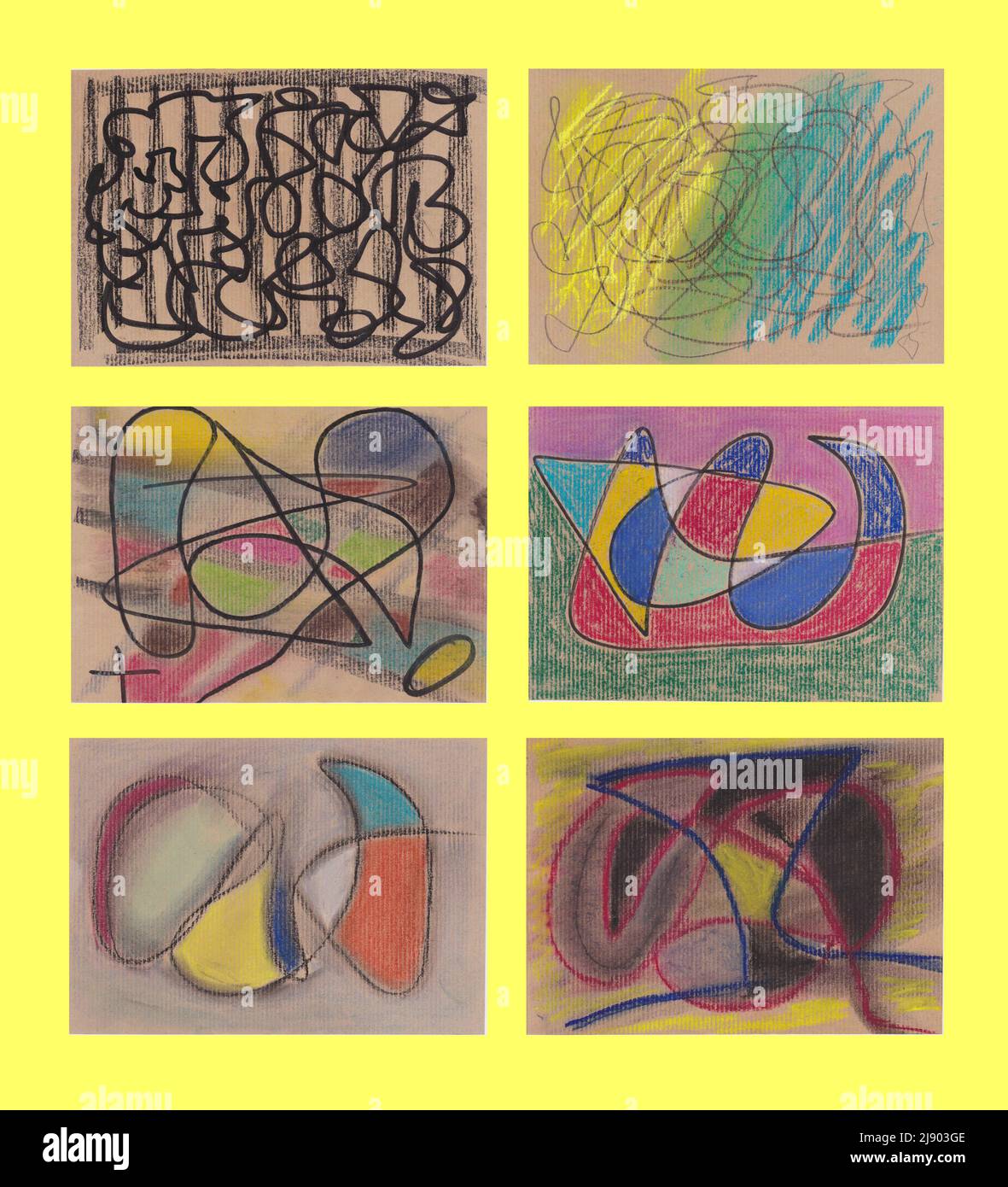 six drawings on yellow ground Stock Photo - Alamy
