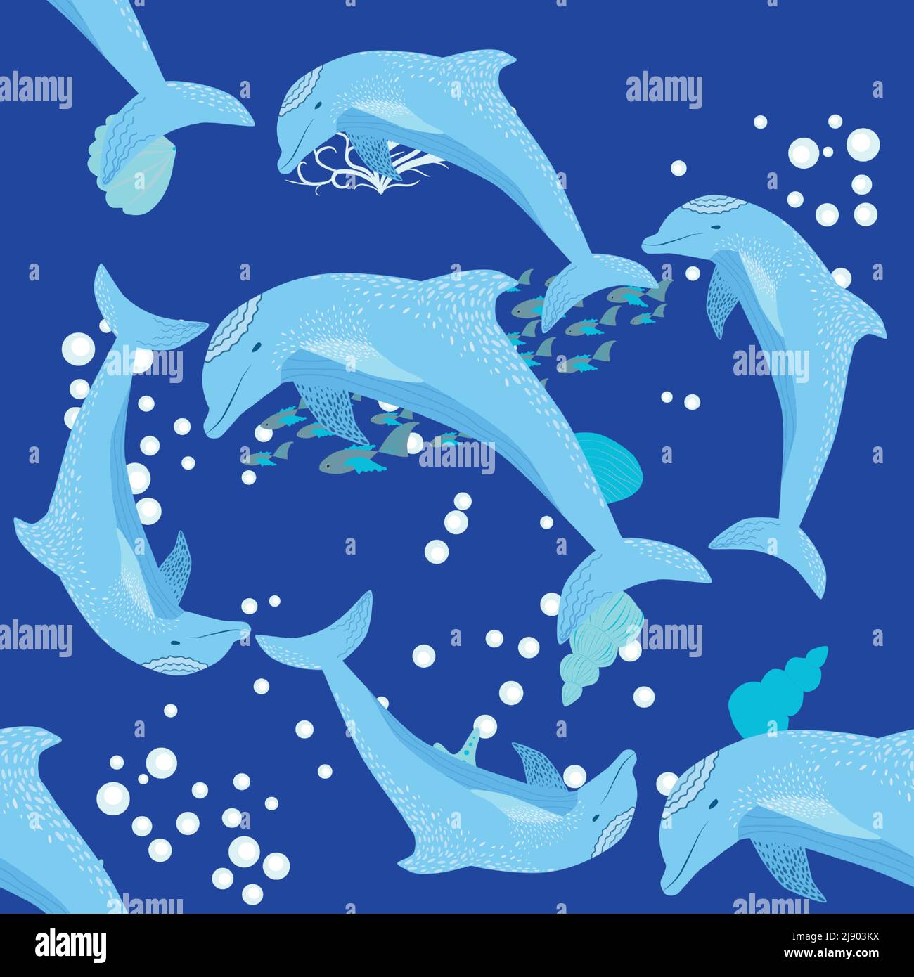 Dolphin, sea inhabitants seamless pattern, beautiful character among ...