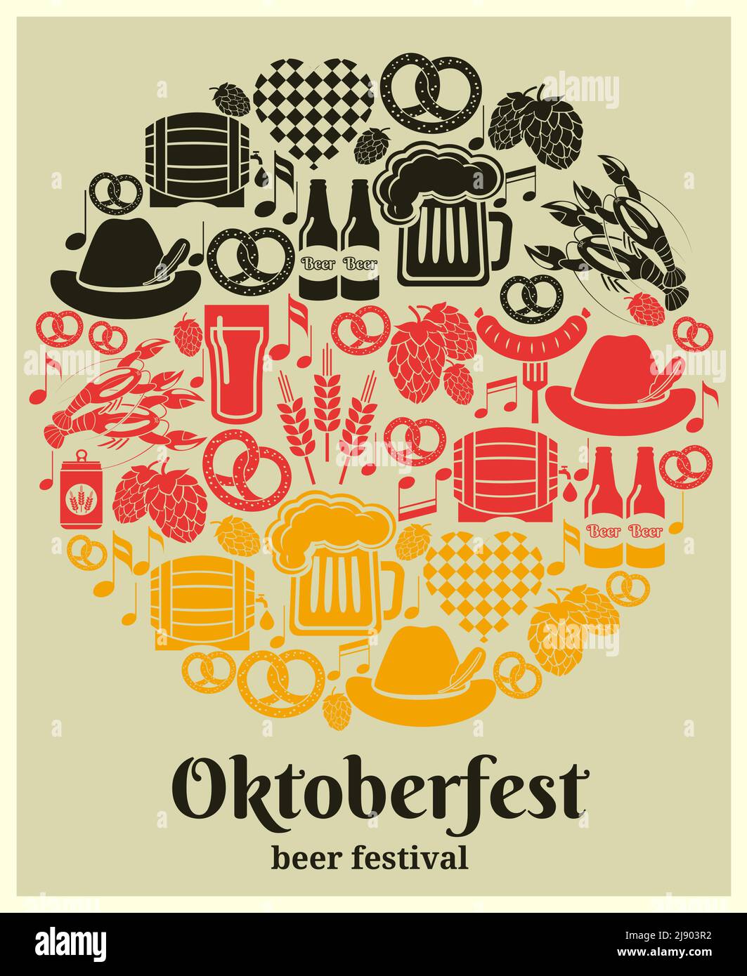 Oktoberfest Beer Festival label in the German national colors in a ...