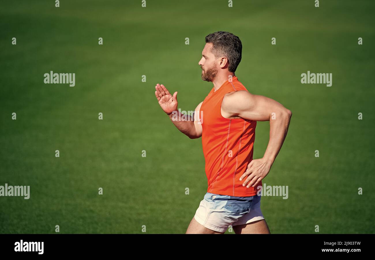 stamina. sport and endurance. outdoor stadium sprint. physical training ...