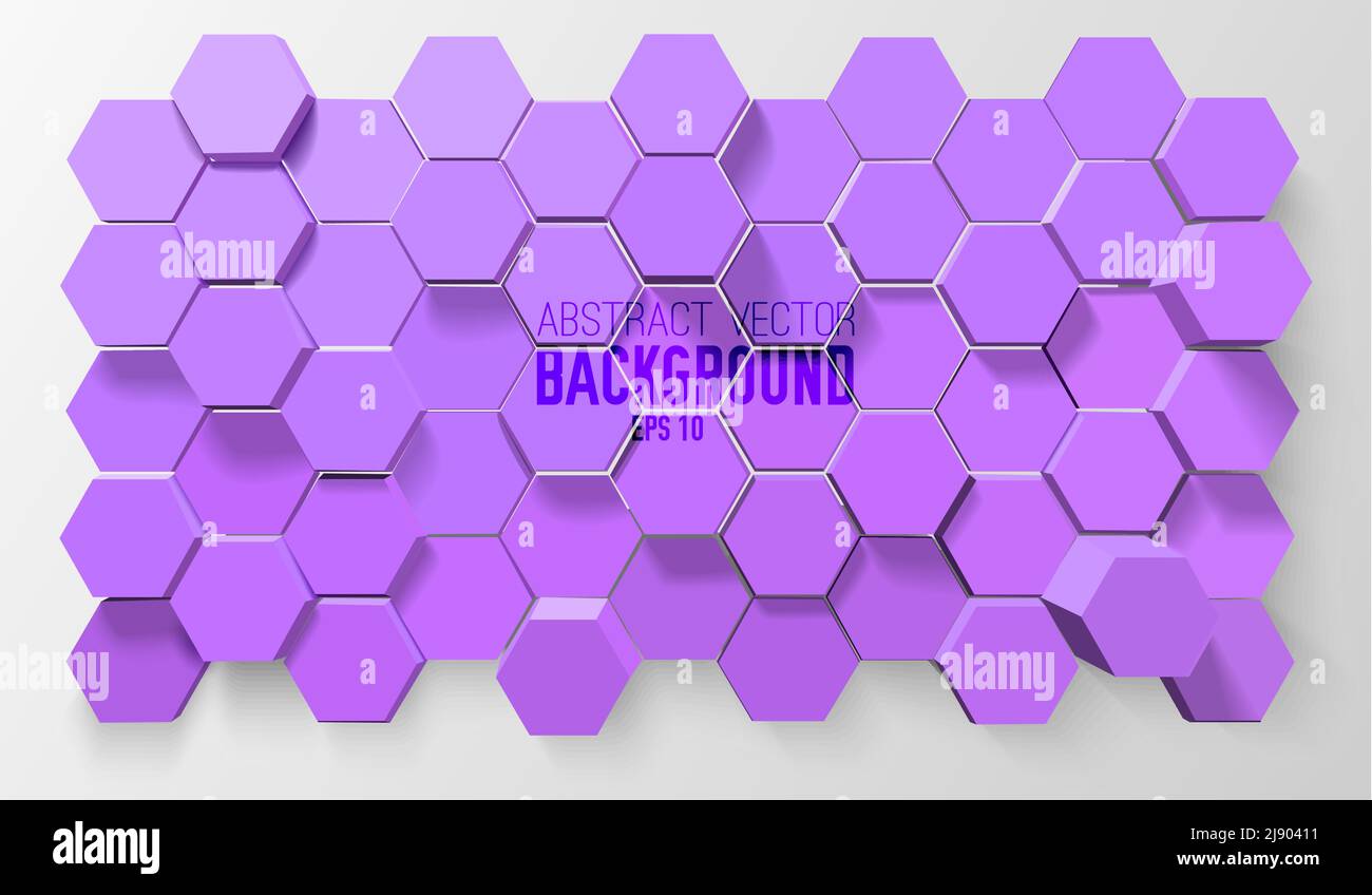 Geometric atomic abstract background with 3d purple hexagons in mosaic shape vector illustration ...