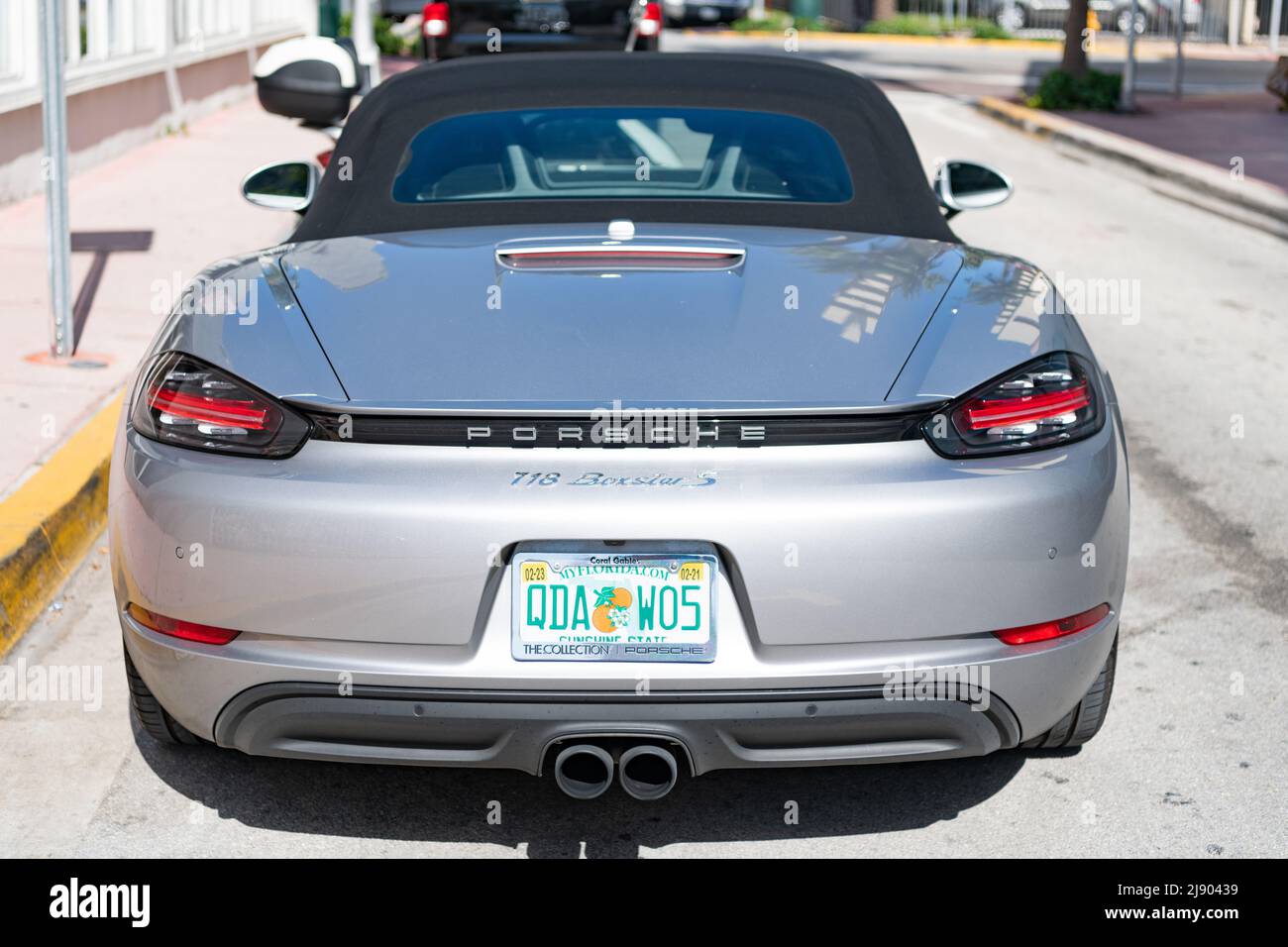 Miami Beach, Florida USA - April 14, 2021: silver porsche 718 boxster s ...