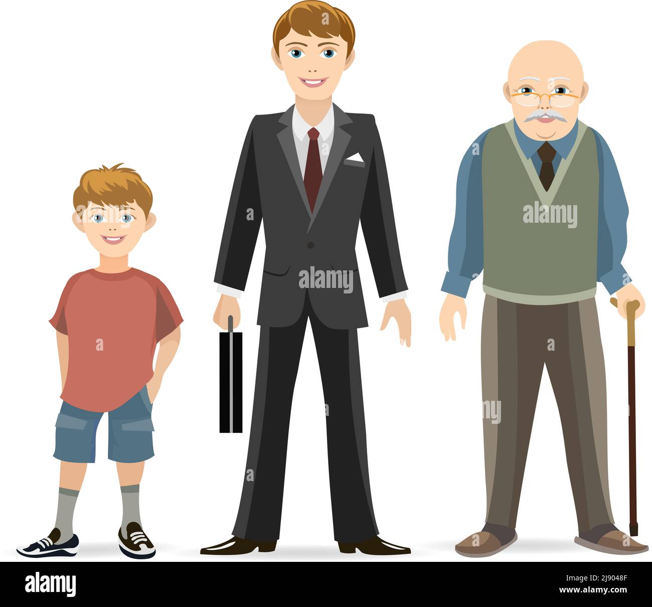 Man age progress. Old and adult, male young, age man. Vector ...