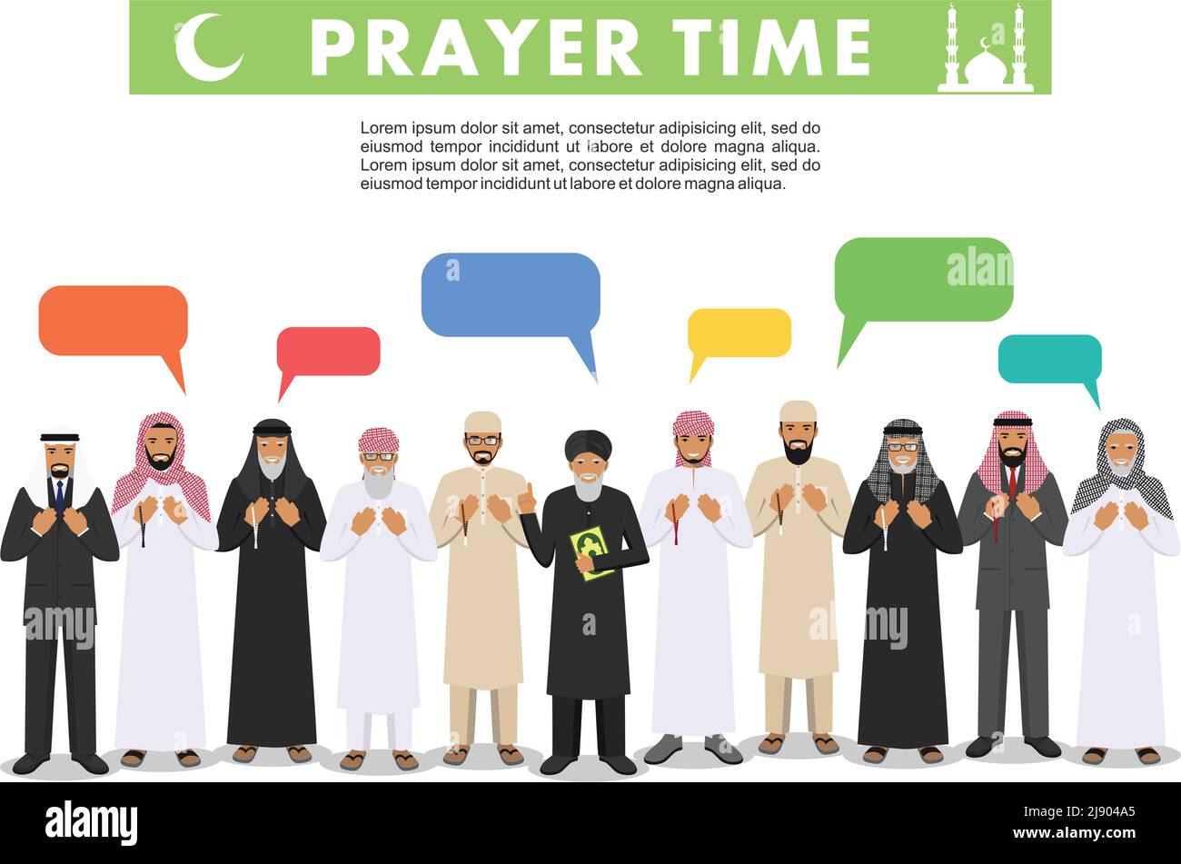 Islamic people standing together with beads in hands and pray. Mufti ...