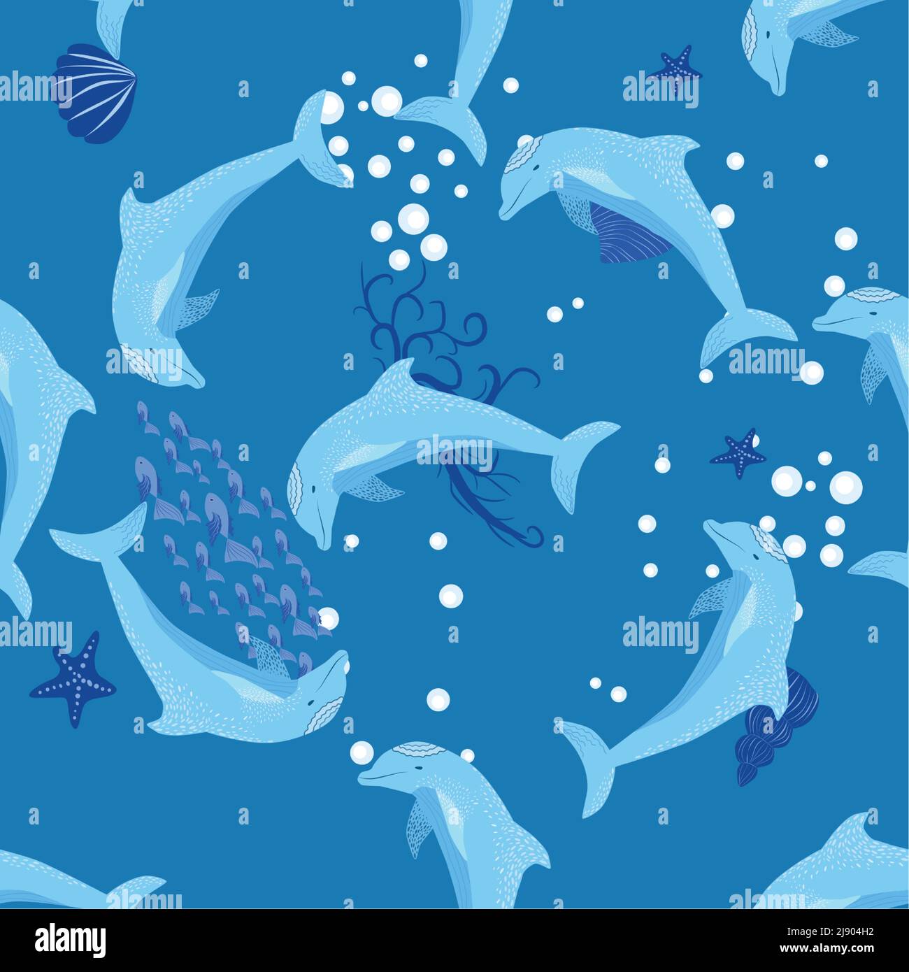 Dolphin, sea inhabitants seamless pattern, beautiful character among ...