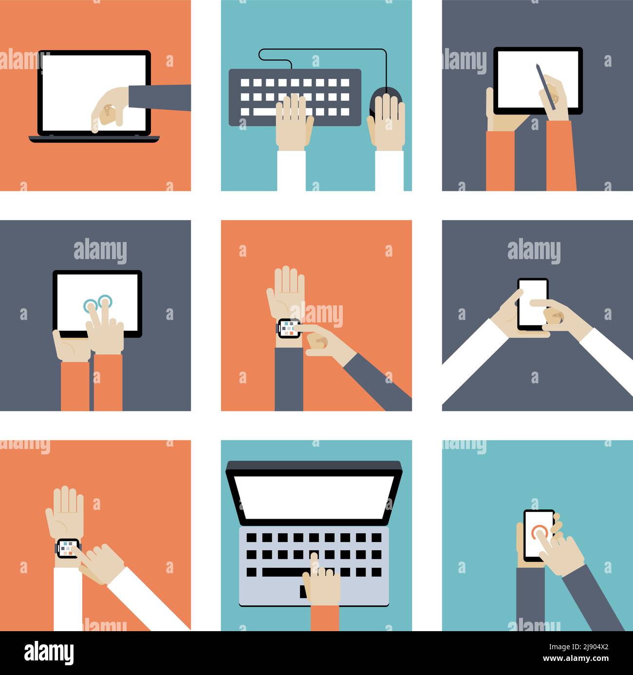 Colored Hands Holding Digital Devices such as Laptop Mobile Phones ...