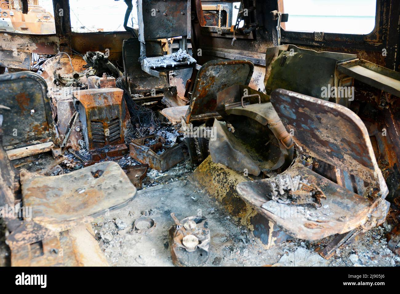 Kyiv, Ukraine. 18th May, 2022. The burnt interior of the destroyed ...