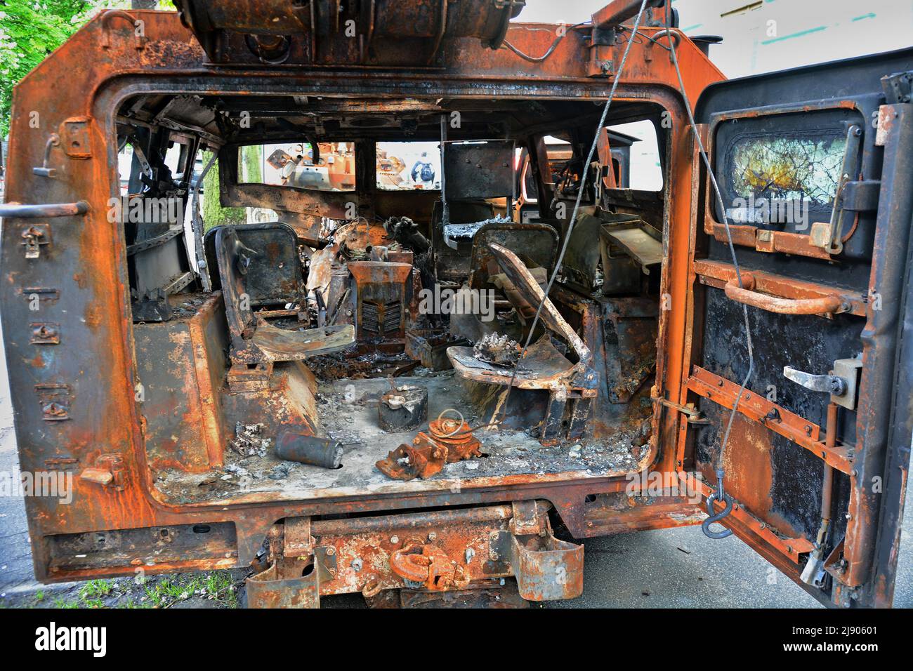 The burnt interior of the destroyed Russian special armored vehicle ...