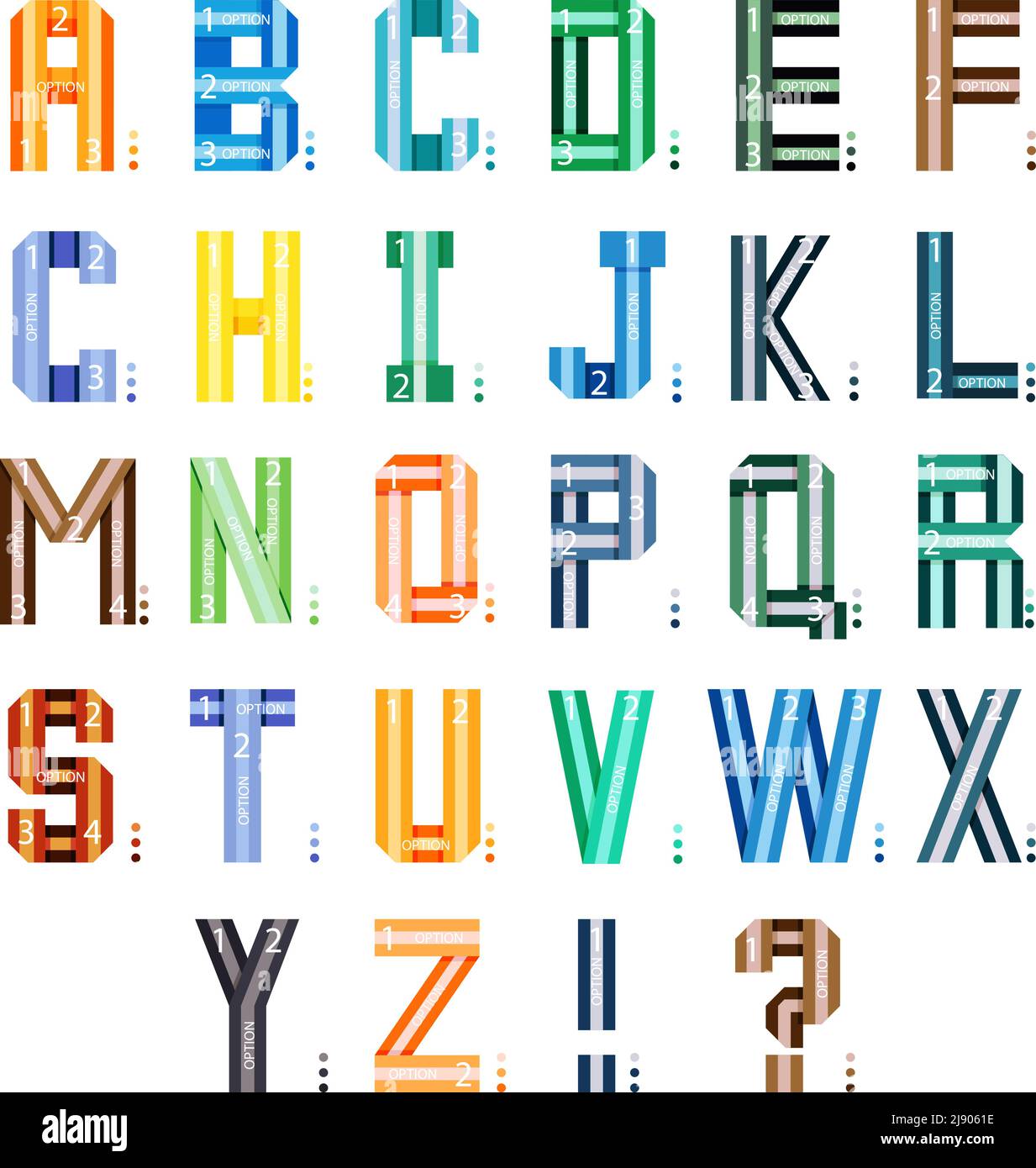 Infographic ribbons font. Multicolor style alphabet letters isolated on ...