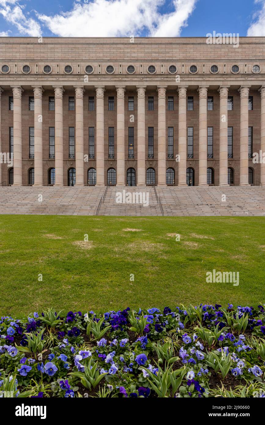 Finnish Parliament building with famous red granite colonnade Stock ...