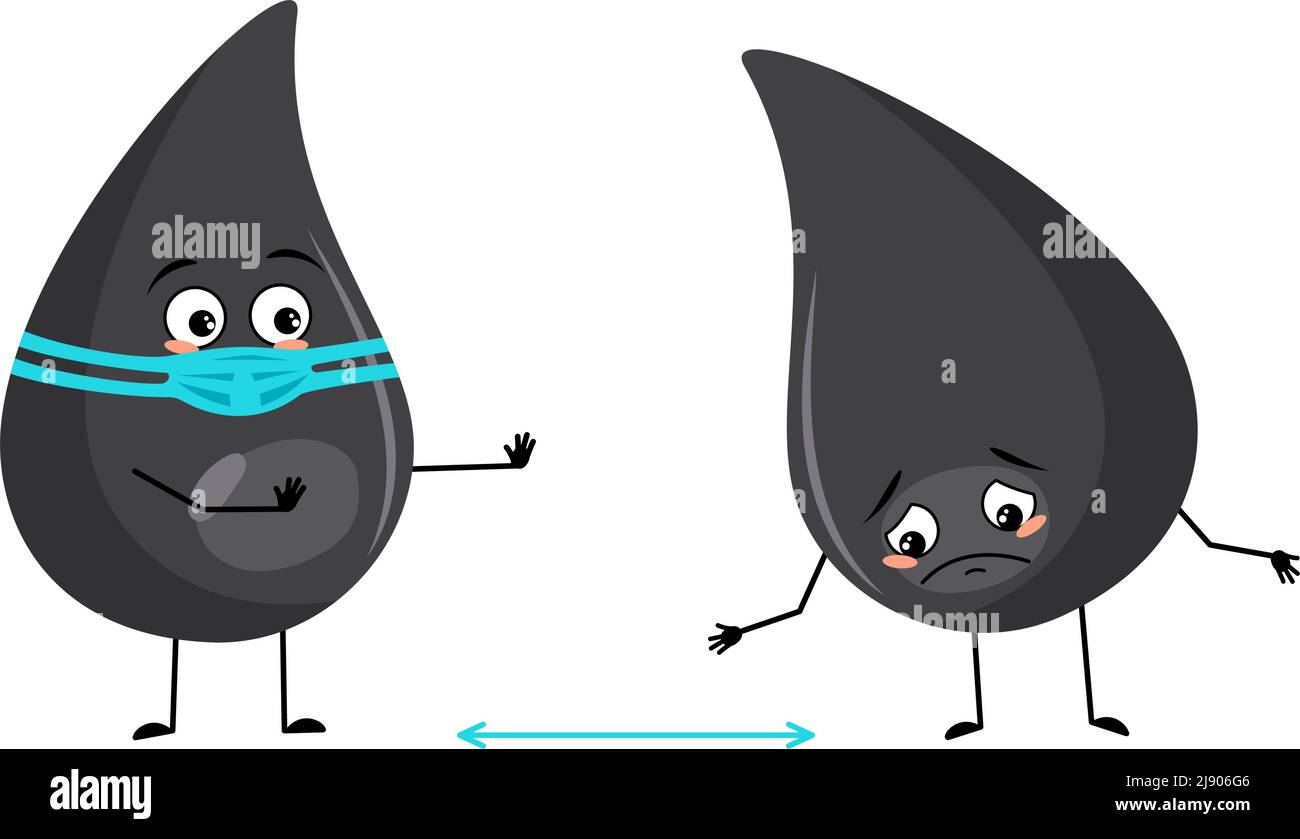 Cute fuel or gasoline drop character with face in medical mask keep ...