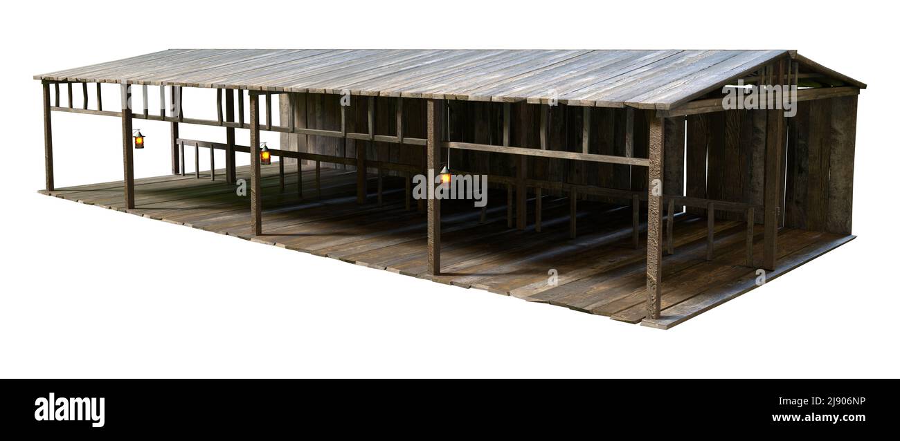 3D rendering of a medieval barn isolated on white background Stock ...