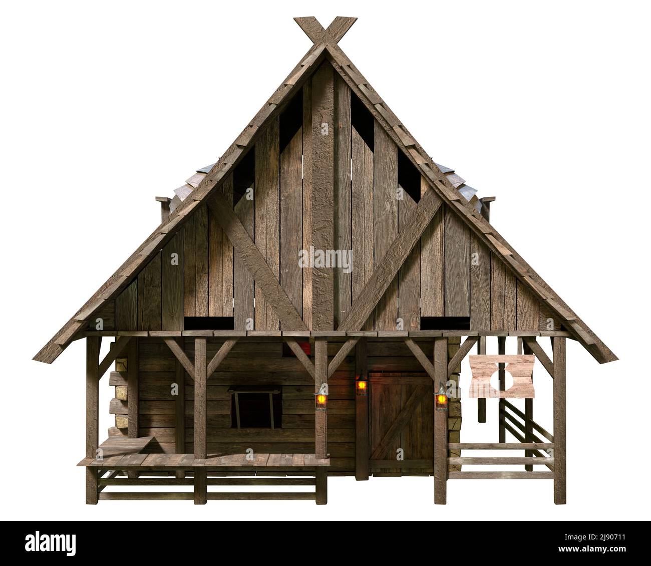 3D rendering of a medieval shop isolated on white background Stock ...