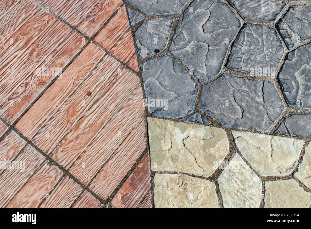 A sample of three different types of walkway: rectangular red tile ...