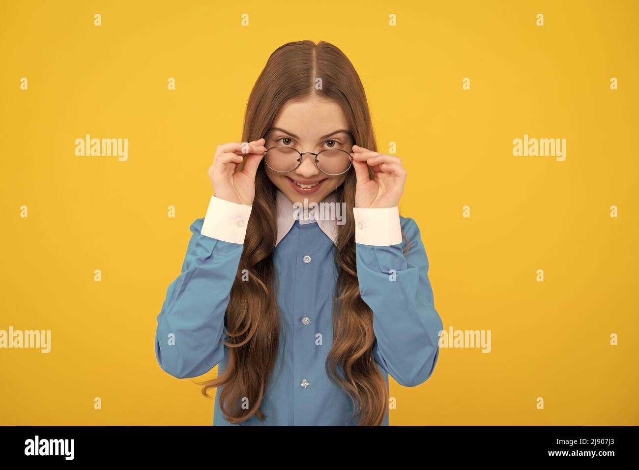 Through my eyeglasses I see just fine. Happy girl child wear eyeglasses ...