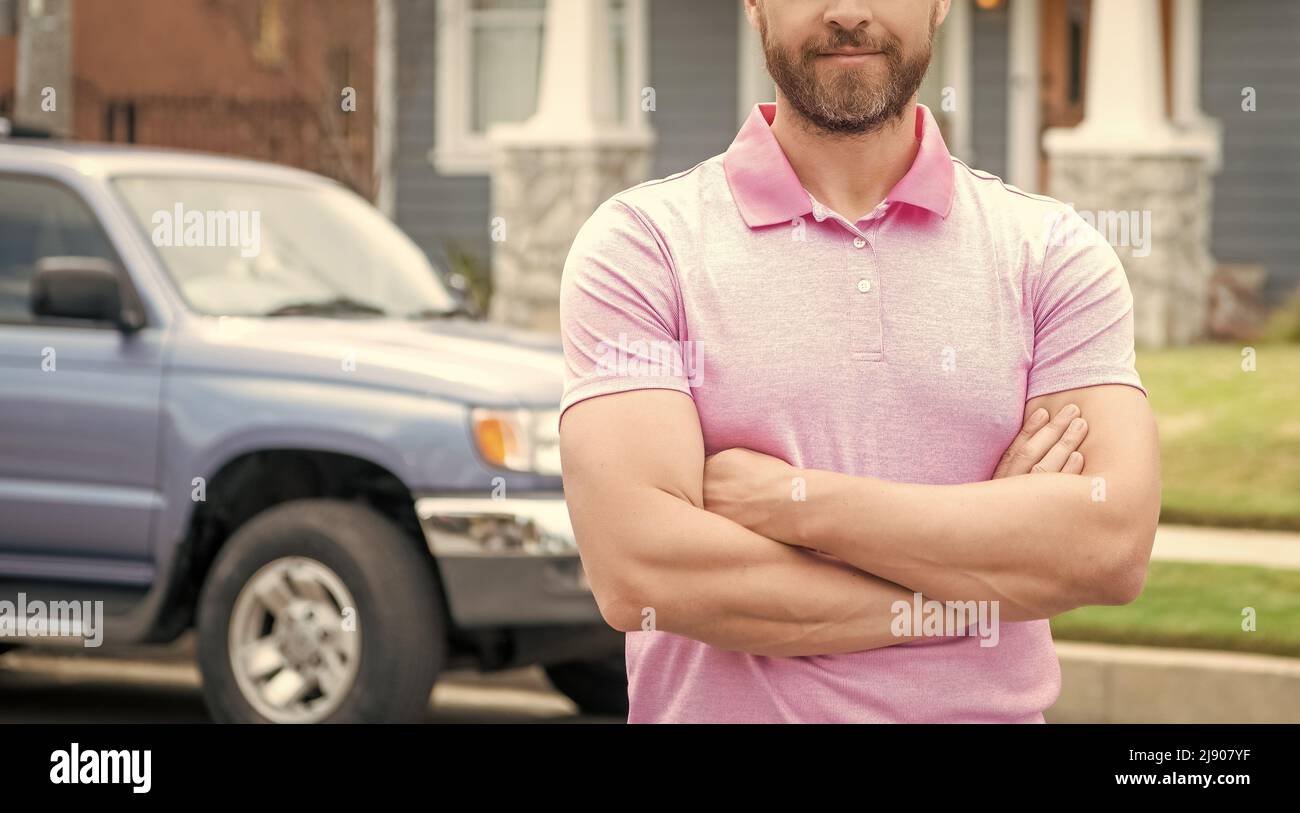 realtor in suburb neighborhood. man purchasing house for investment ...