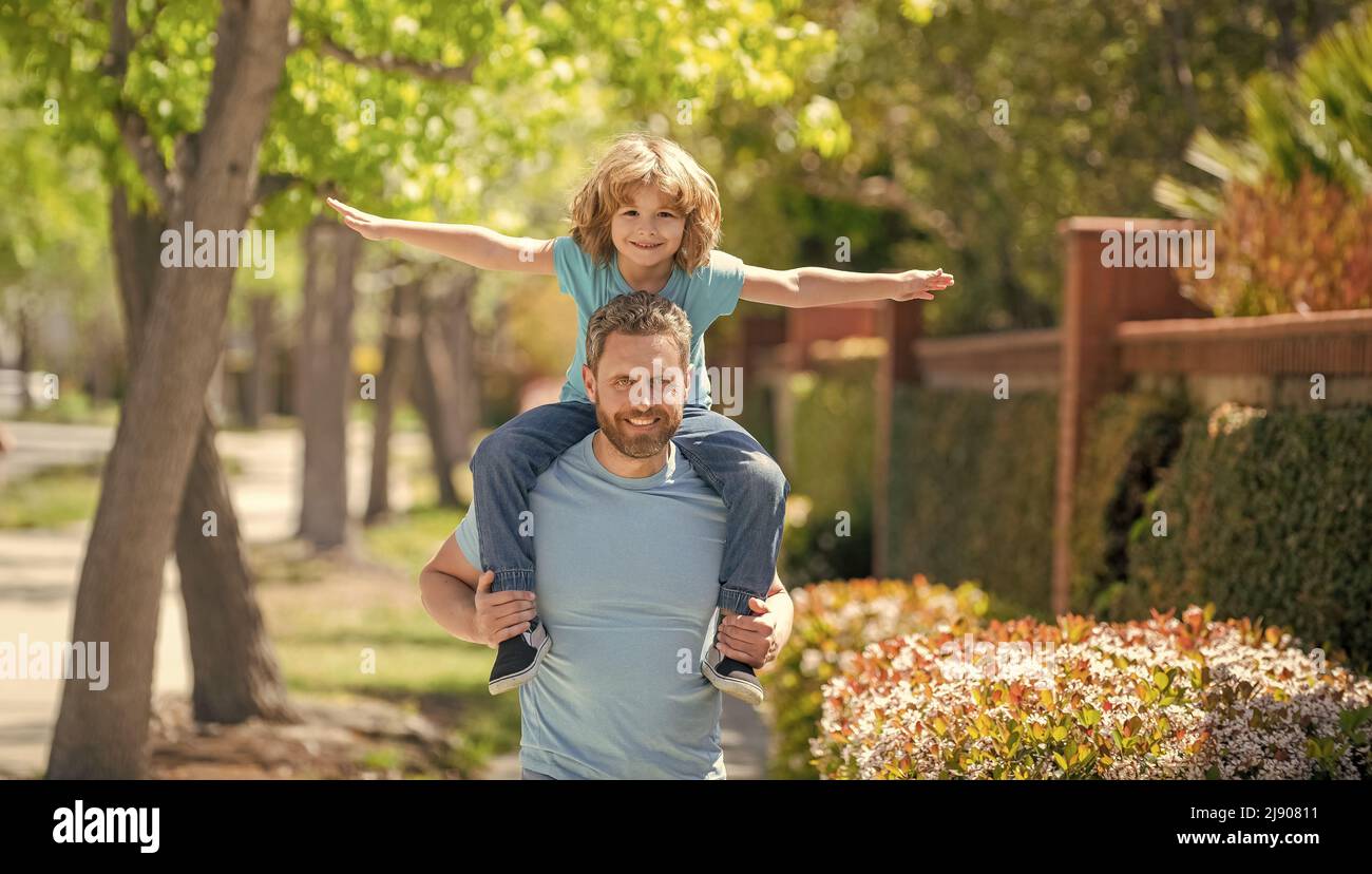 happy father with child spend free time together in park, family ...