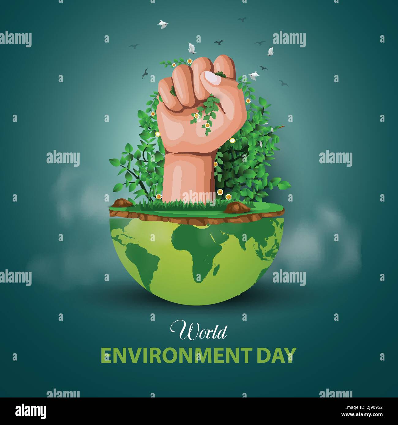 happy world environment and earth day. big hand holding plants with ...