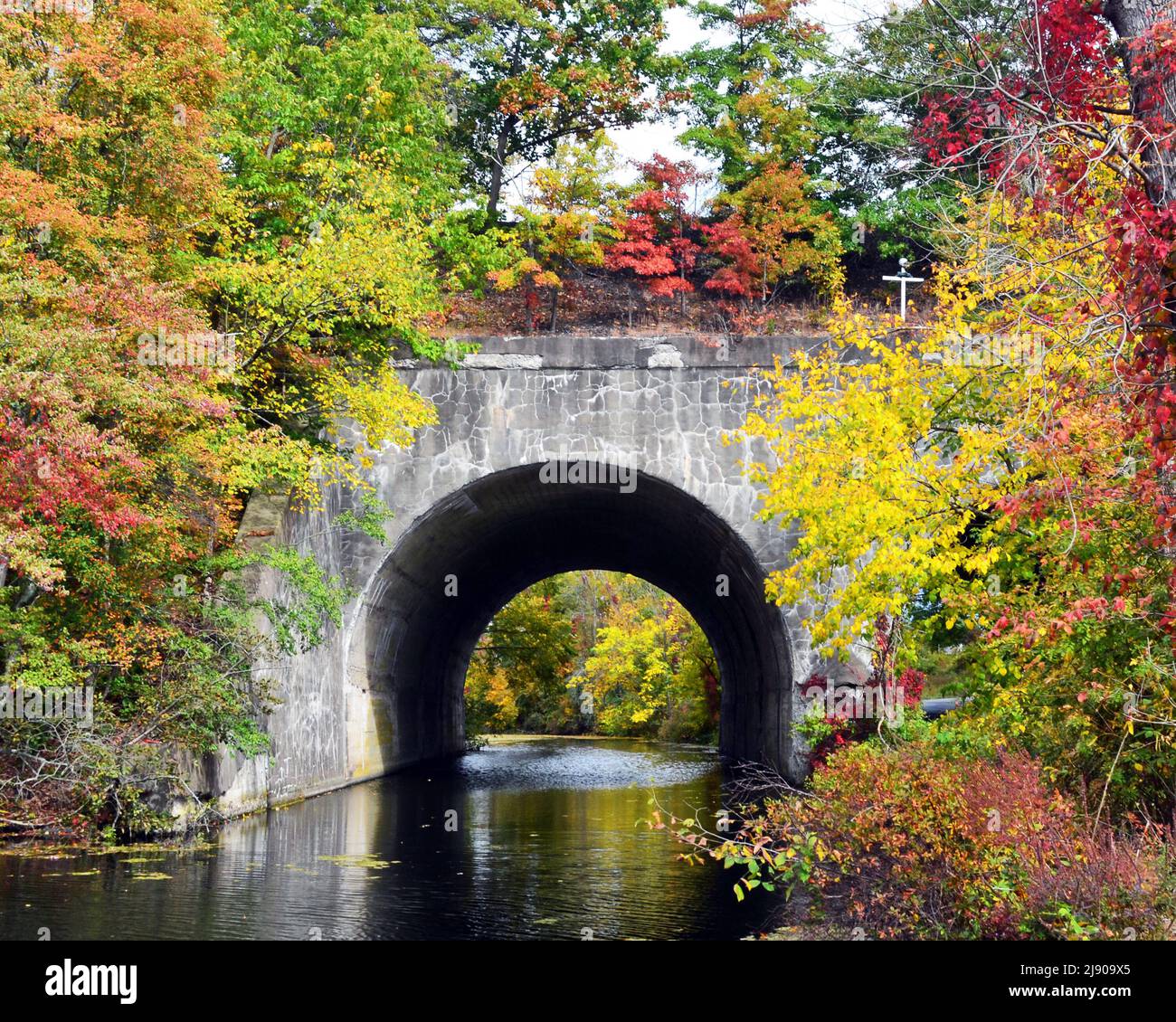 Arch over river in fall Stock Photo - Alamy