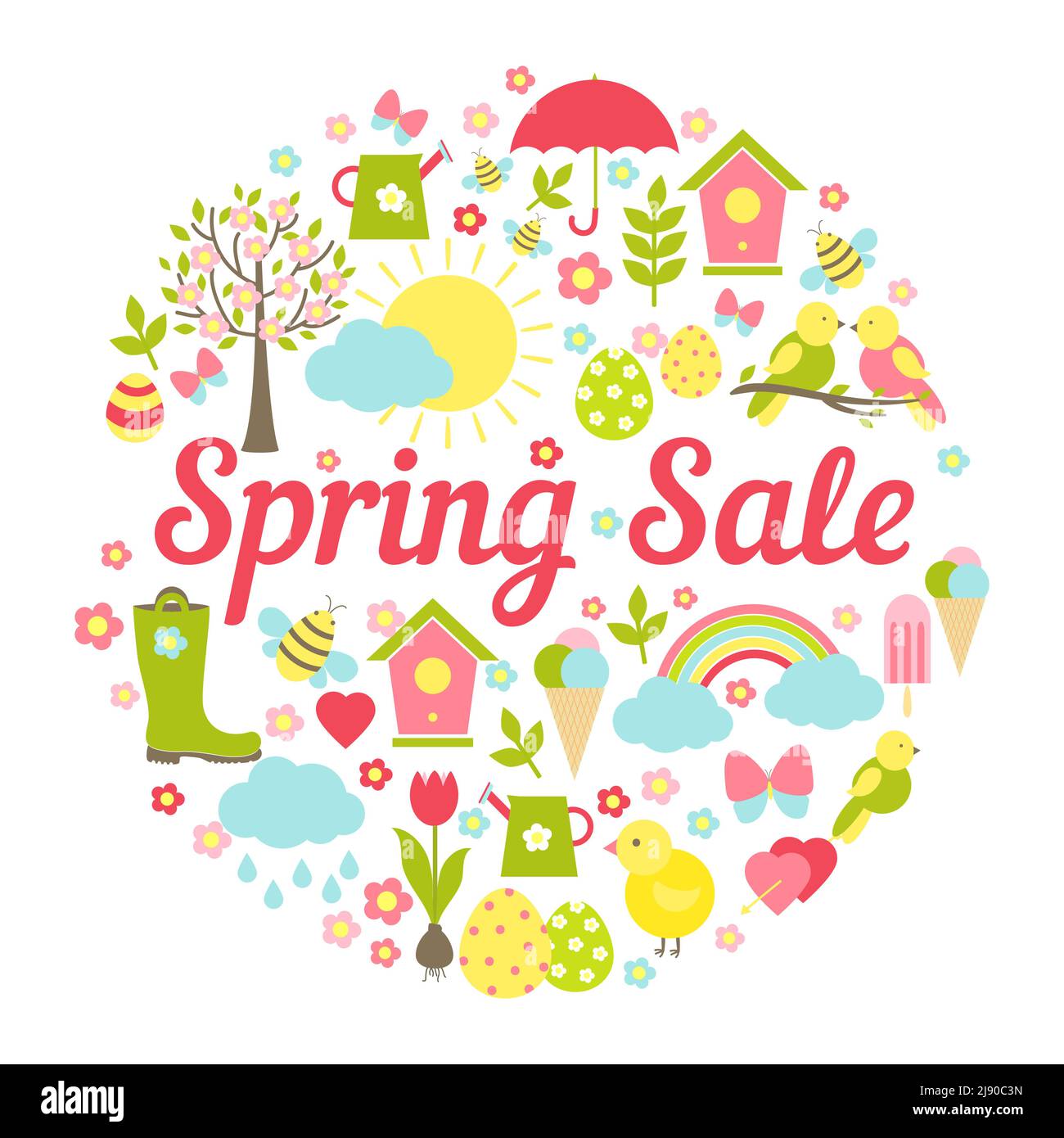 Decorative circular Spring Sale Sign with a busy vector design ...