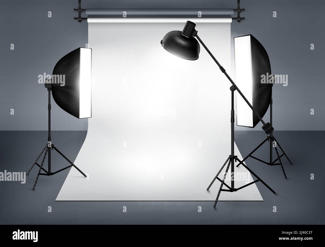 Photo studio with lighting equipment flash spotlight and softbox ...