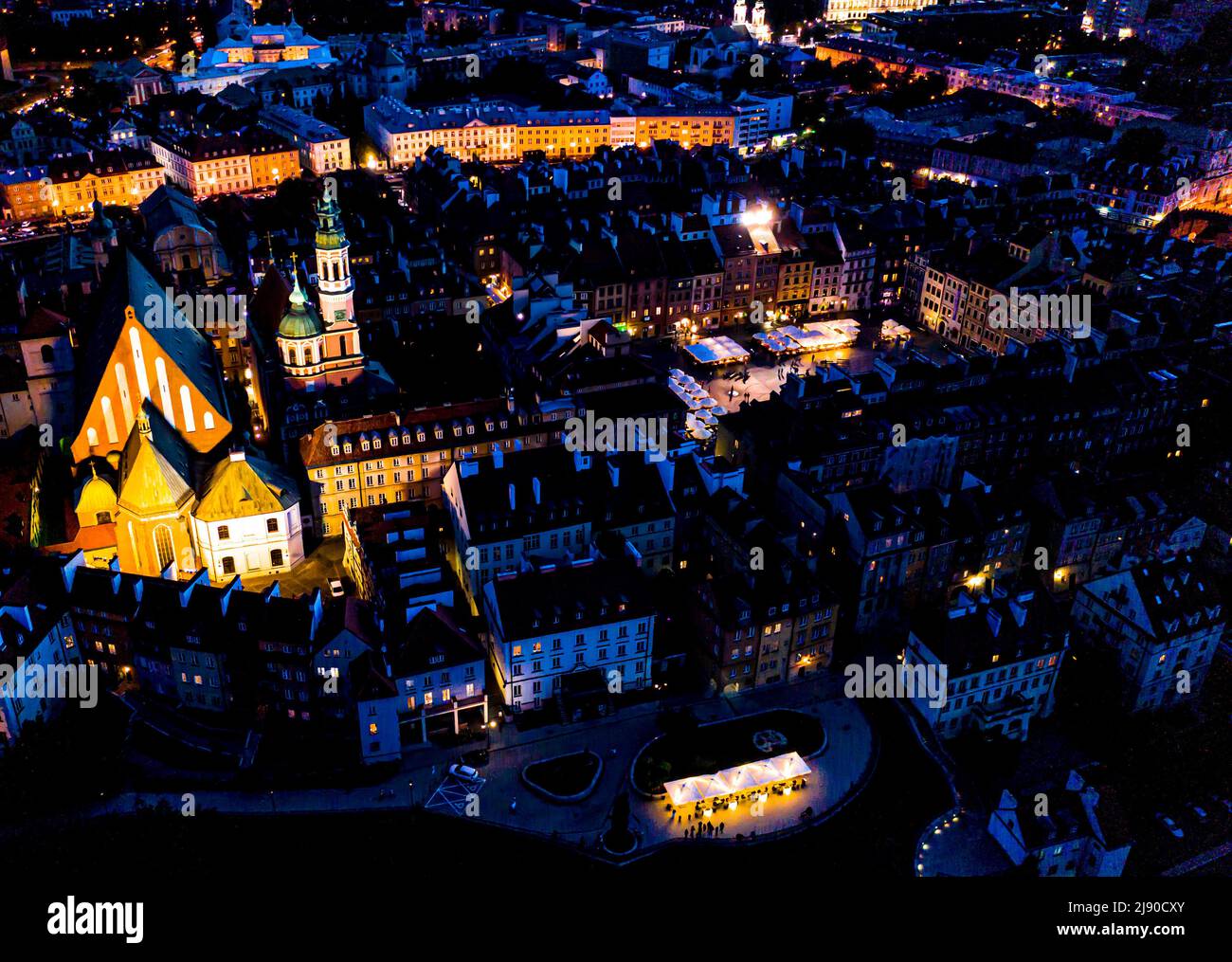Warsaw, Poland Cityscape with high angle above aerial view of historic ...