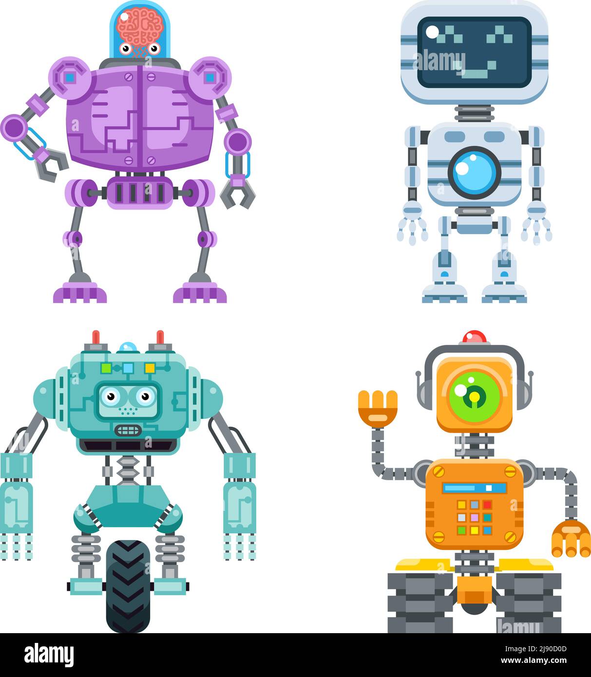 Robot flat icons vector set. Machine technology ai, intelligence ...