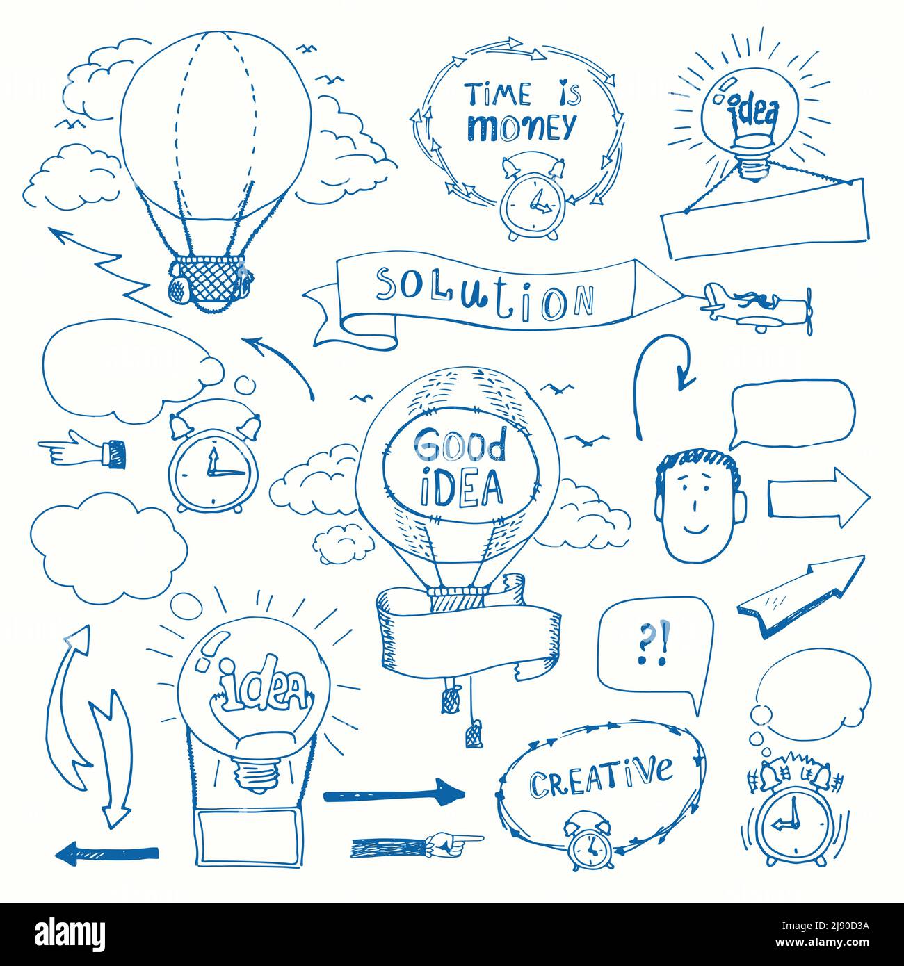 Set of creative doodles thinking concept. Business idea, solution ...