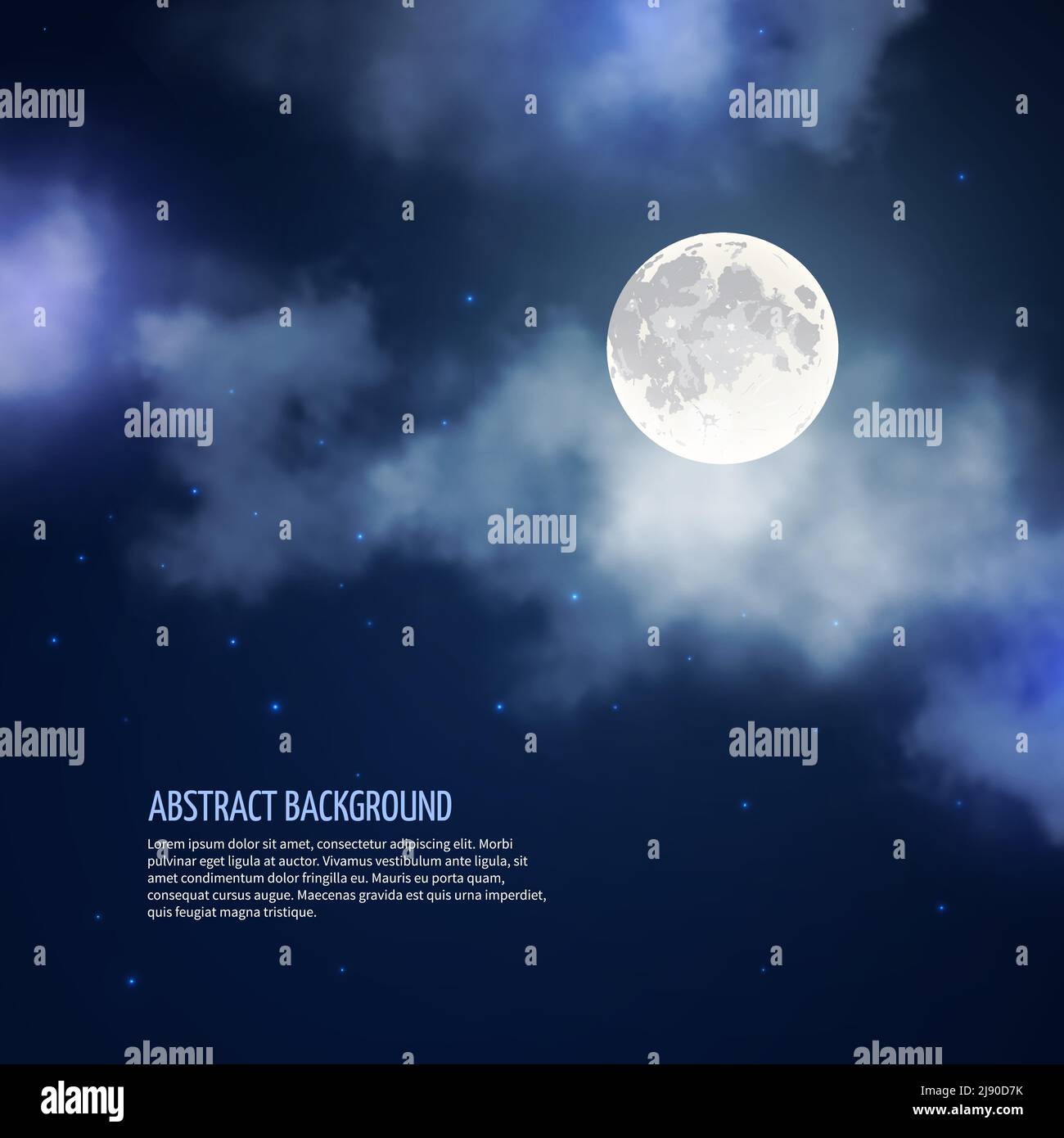 Night sky with moon and clouds abstract background. Romantic bright ...