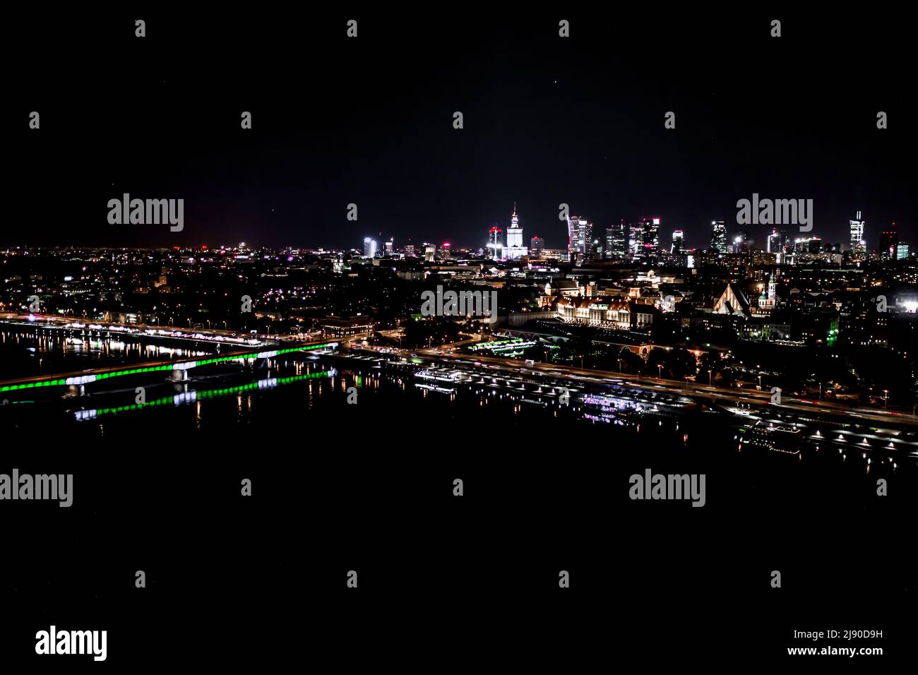 Warsaw, Poland Cityscape with high angle above aerial view of historic ...