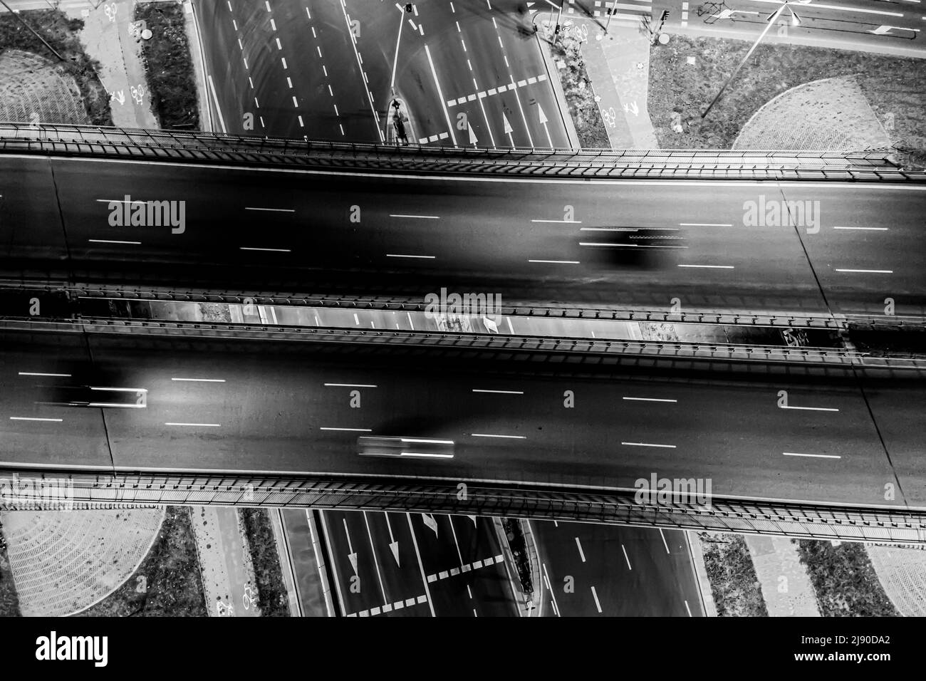Aerial view of landscape perfect night road, top view at night traffic ...