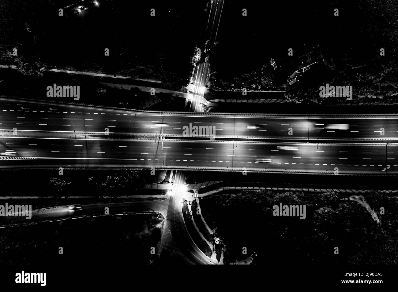 Aerial view of landscape perfect night road, top view at night traffic ...