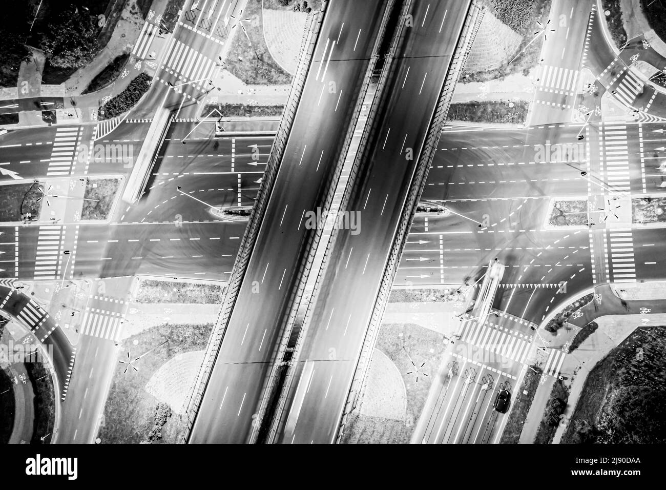 Aerial view of landscape perfect night road, top view at night traffic ...