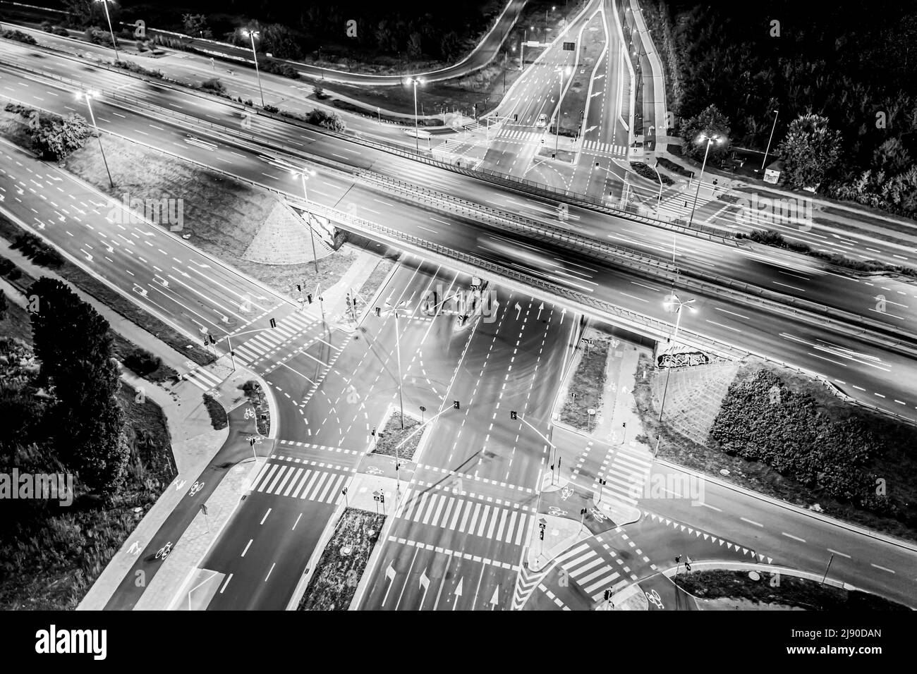 Aerial view of landscape perfect night road, top view at night traffic ...