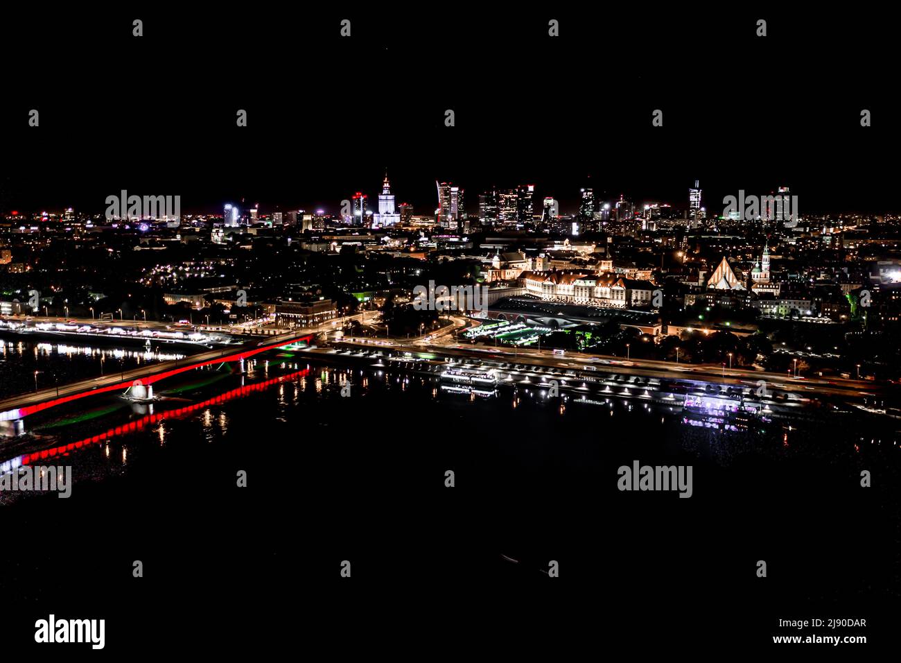 Warsaw, Poland Cityscape with high angle above aerial view of historic ...