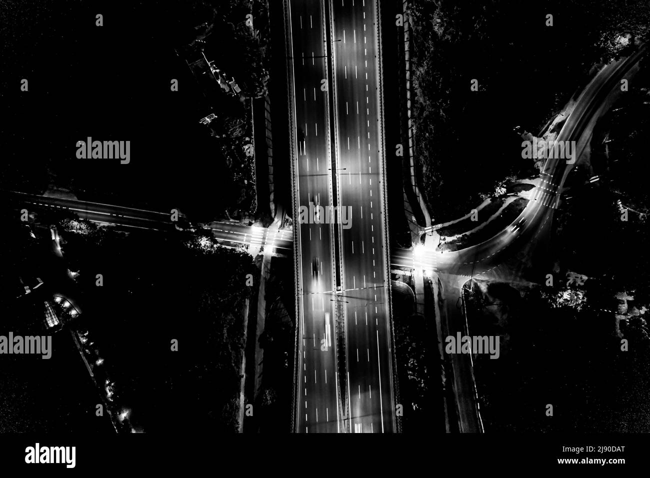 Aerial view of landscape perfect night road, top view at night traffic ...