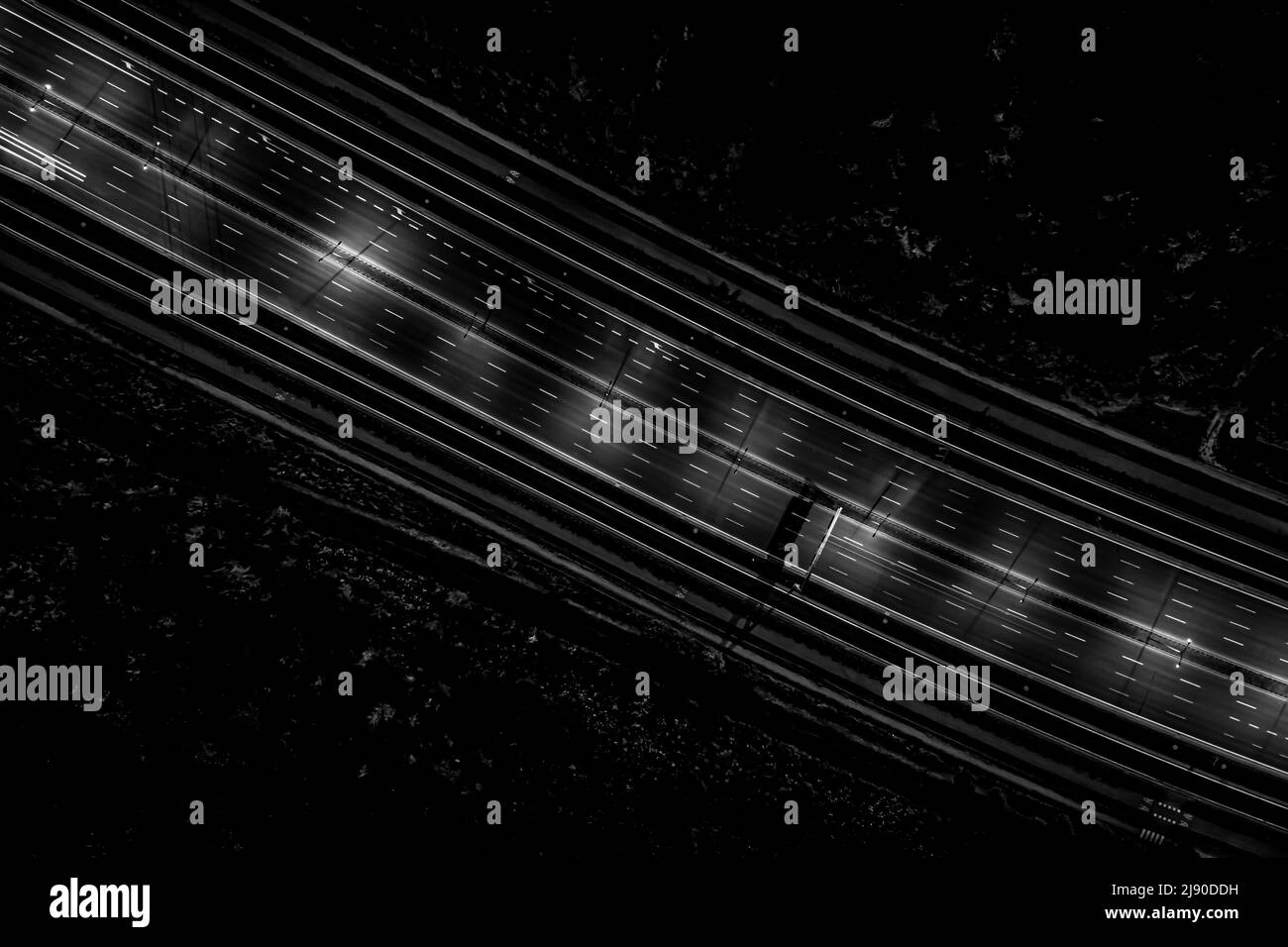 Aerial view of landscape perfect night road, top view at night traffic ...