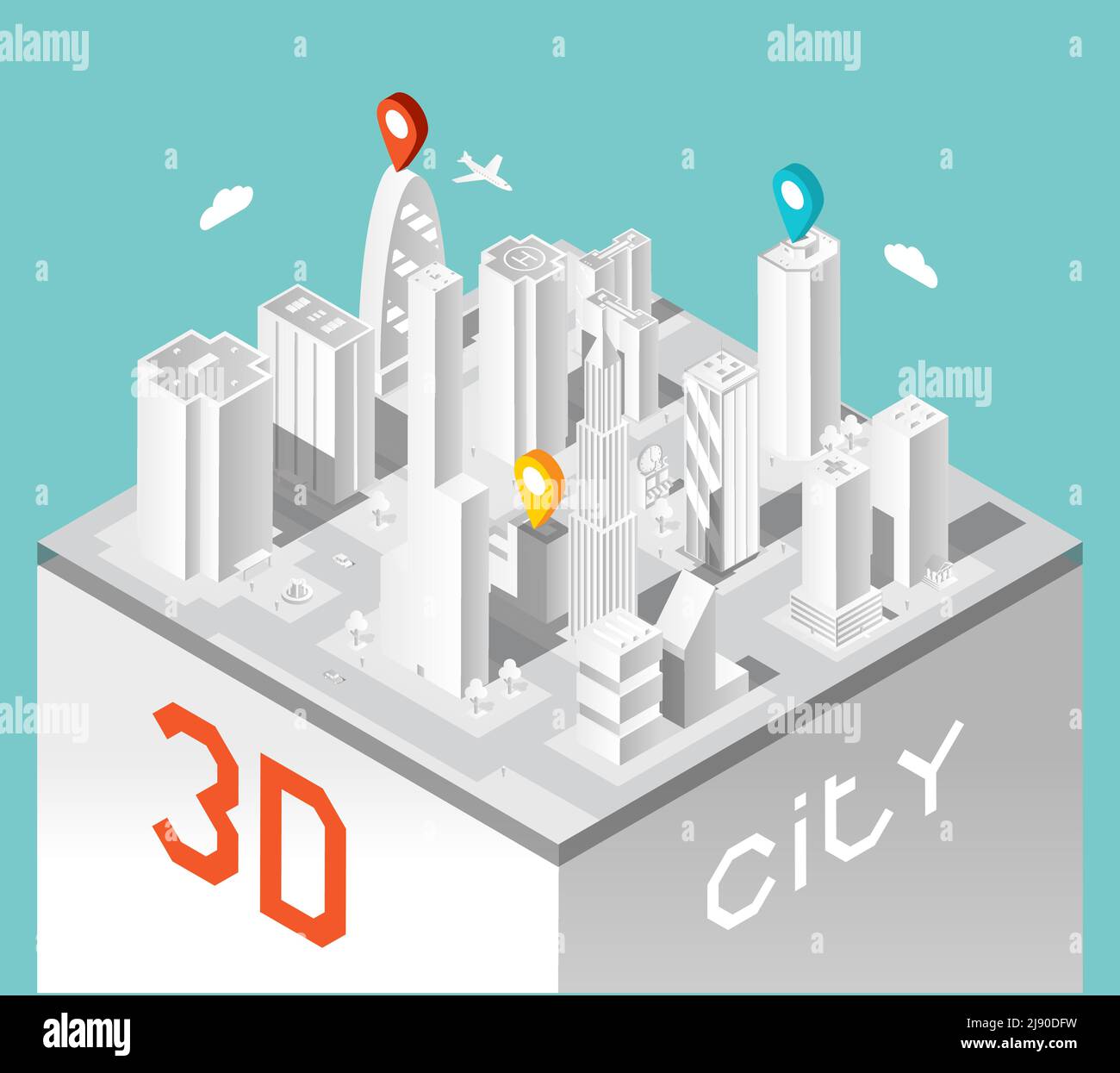 Paper 3d city. Isometric buildings landscape. Town and elegant urban ...