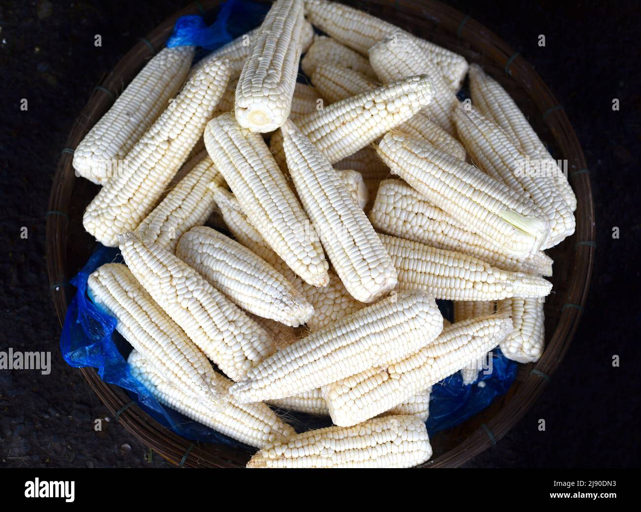 Many raw maize against black background Stock Photo - Alamy