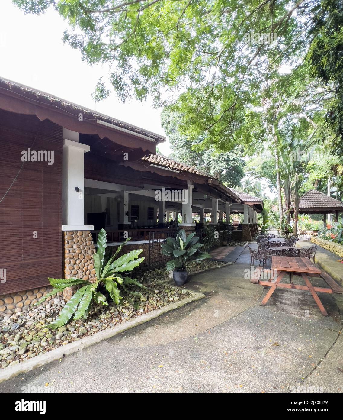 Walkway in front of chalet at Mutiara Resort in Malaysia national park ...